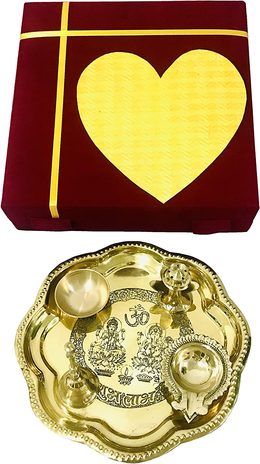Brass Pooja thali Set Laxmi Ganesh shubh labh Ladoo gopal bhog plate ...